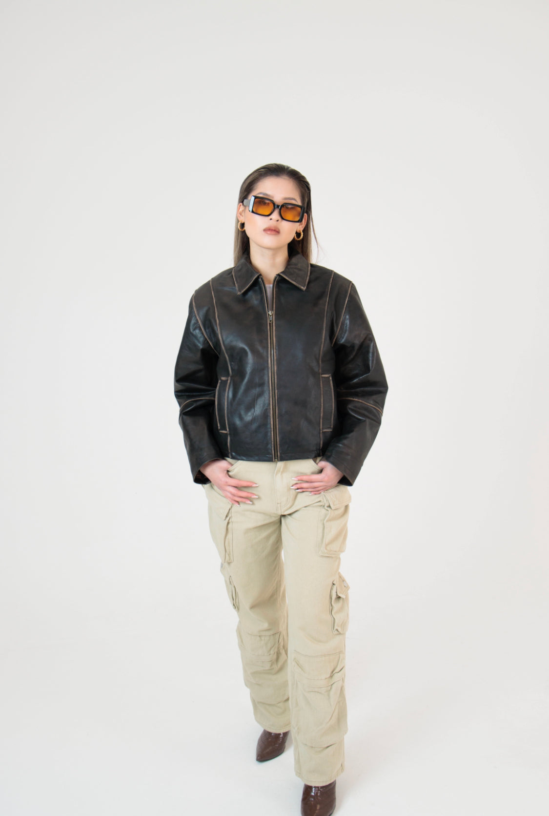 Mabel Distressed Brown Leather Jacket – In My Element