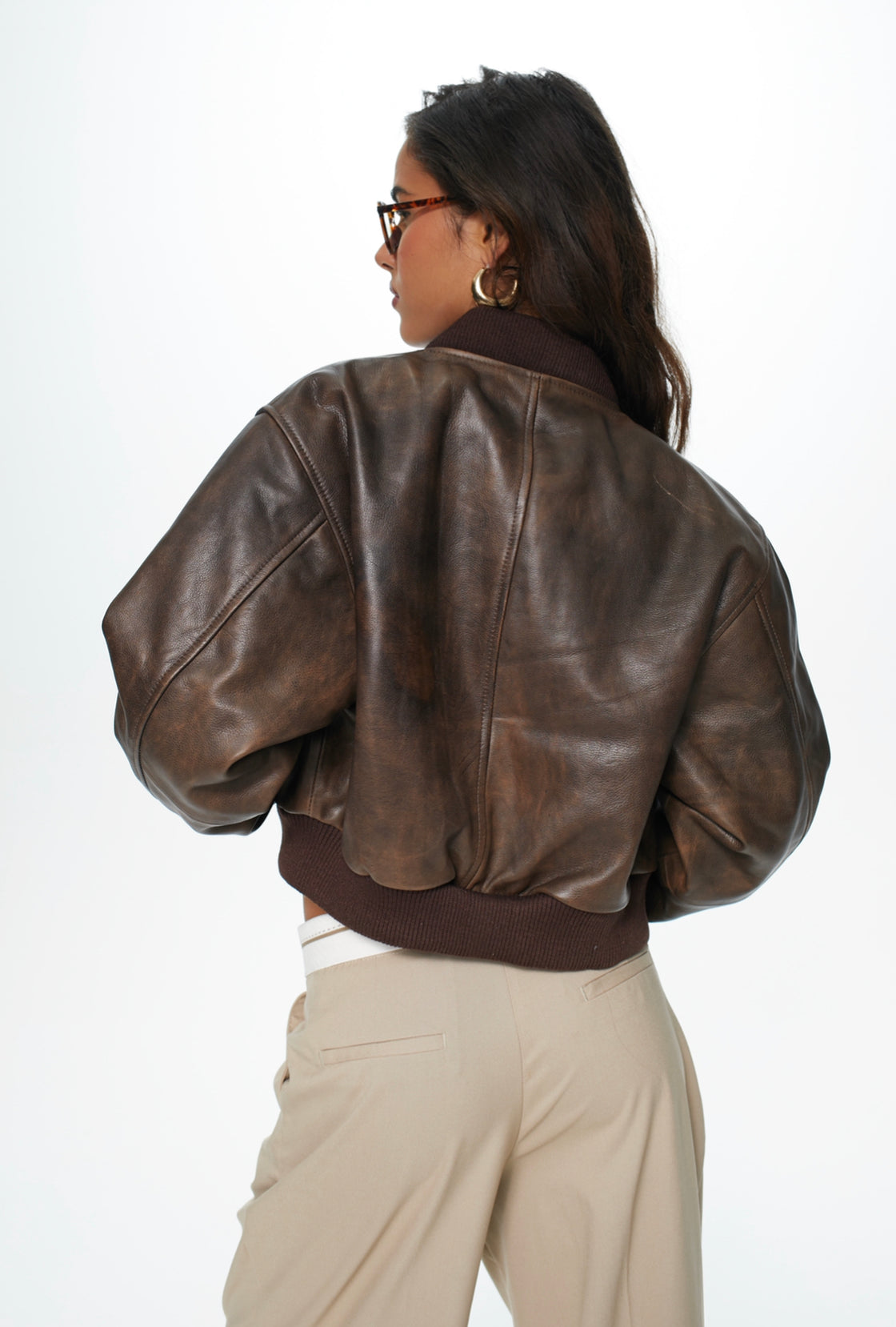 Bombi Vintage Brown Cropped Leather Bomber Jacket – In My Element