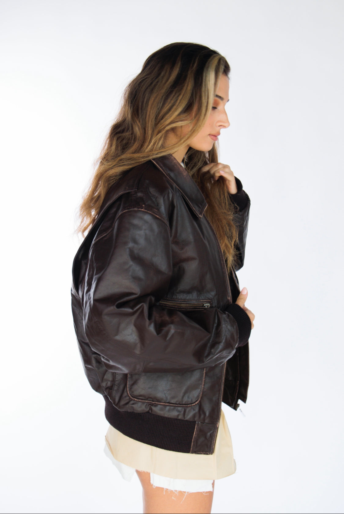 Felix Distressed Brown Oversized Bomber Jacket – In My Element