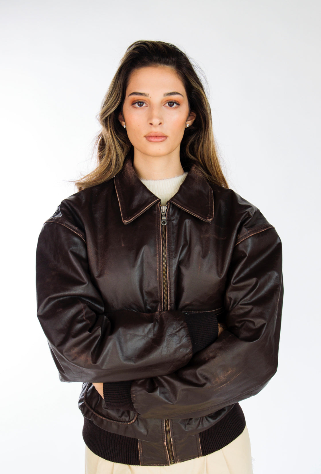 Felix Distressed Brown Oversized Bomber Jacket – In My Element