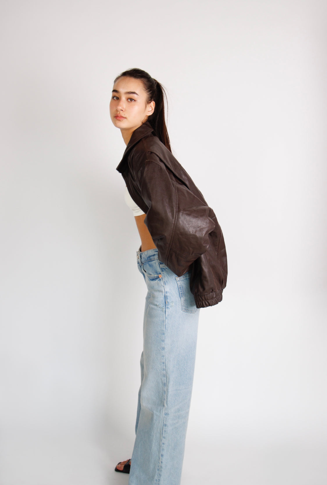 Reiss 90’s Oversized Brown Leather Jacket – In My Element